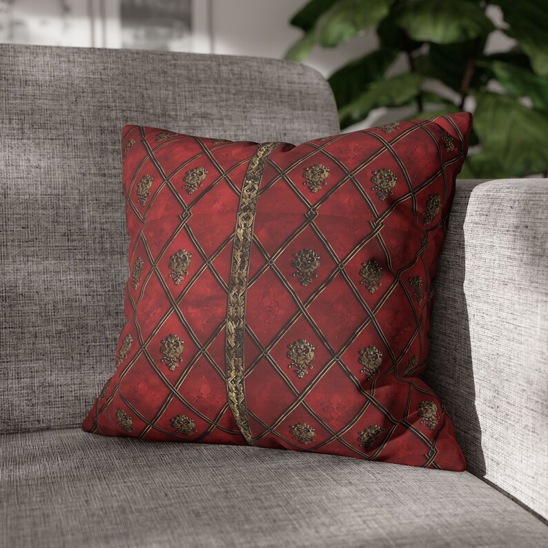 Bridgerton Inspired Square Red Pillowcase Regal Diamond Pattern Cushion ...