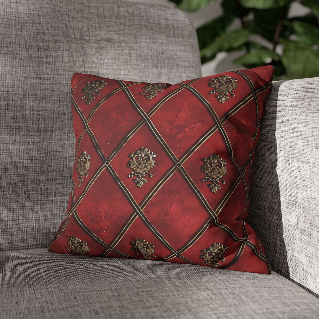 Bridgerton Inspired Square Red Pillowcase Regal Diamond Pattern Cushion ...