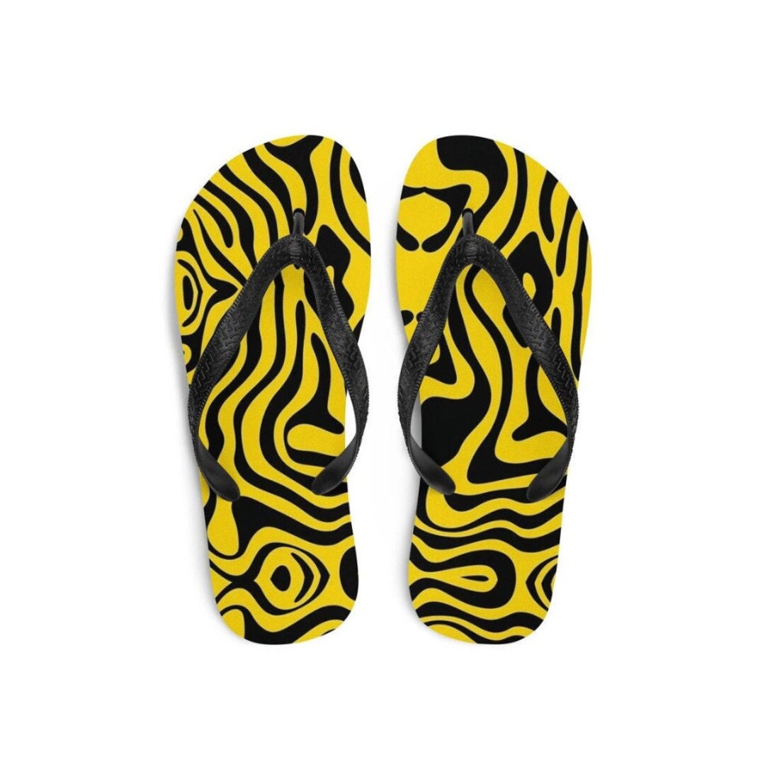 Vibrant Yellow Zebra Flip Flops Bold Animal Print, Comfortable ...
