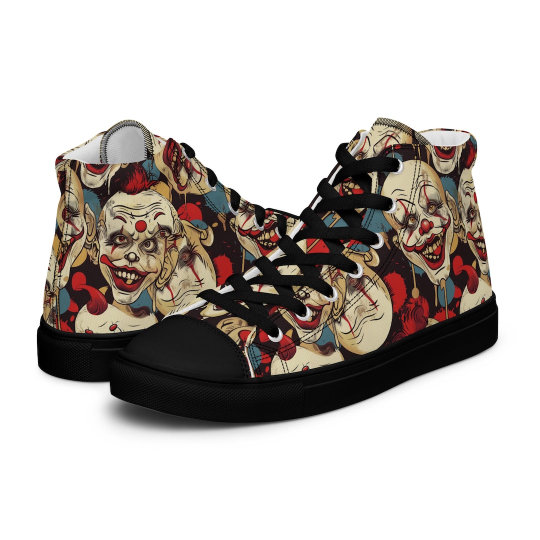 Creepy Clown High Top Canvas Shoes Unique Statement Sneakers, Artistic ...