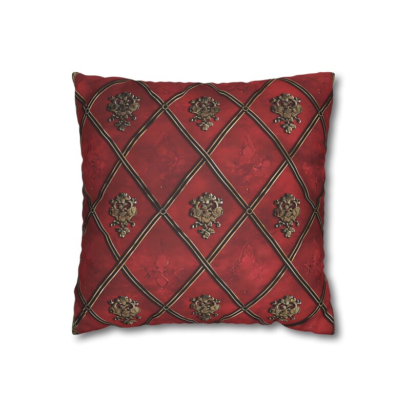 Bridgerton Inspired Square Red Pillowcase Regal Diamond Pattern Cushion ...