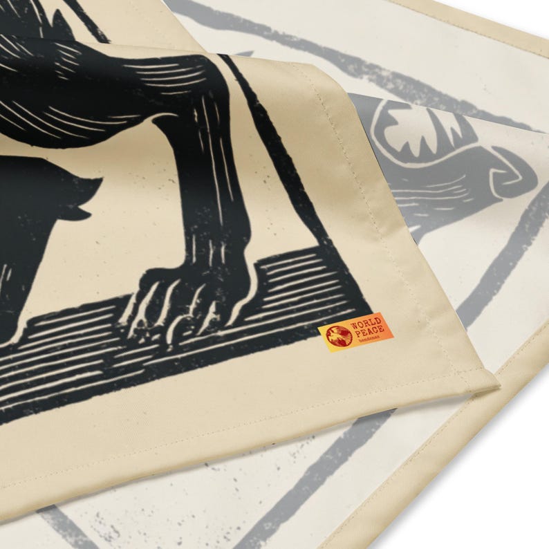 Woodcut Wolf Bandana, Medieval Gothic Scarf, Recycled Fabric Neck Wrap ...