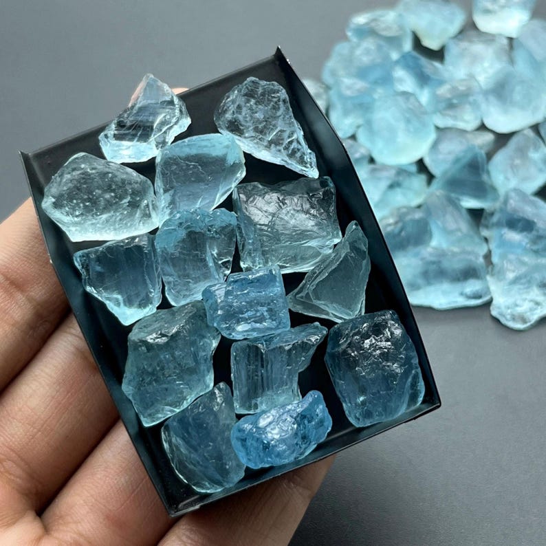 Natural Blue Aquamarine Rough Lot – 12-16 Mm Raw Blue Beryl Gemstones ...