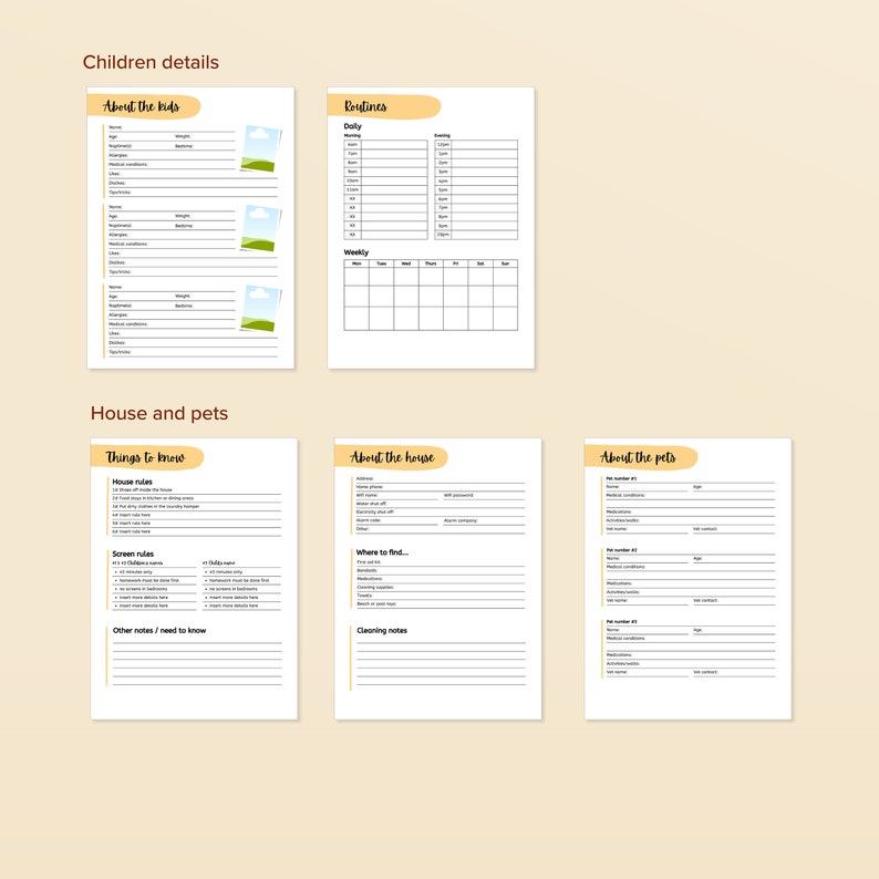 Nanny Binder Printer, Emergency Binder, Nanny Agreement, Infant Daily ...