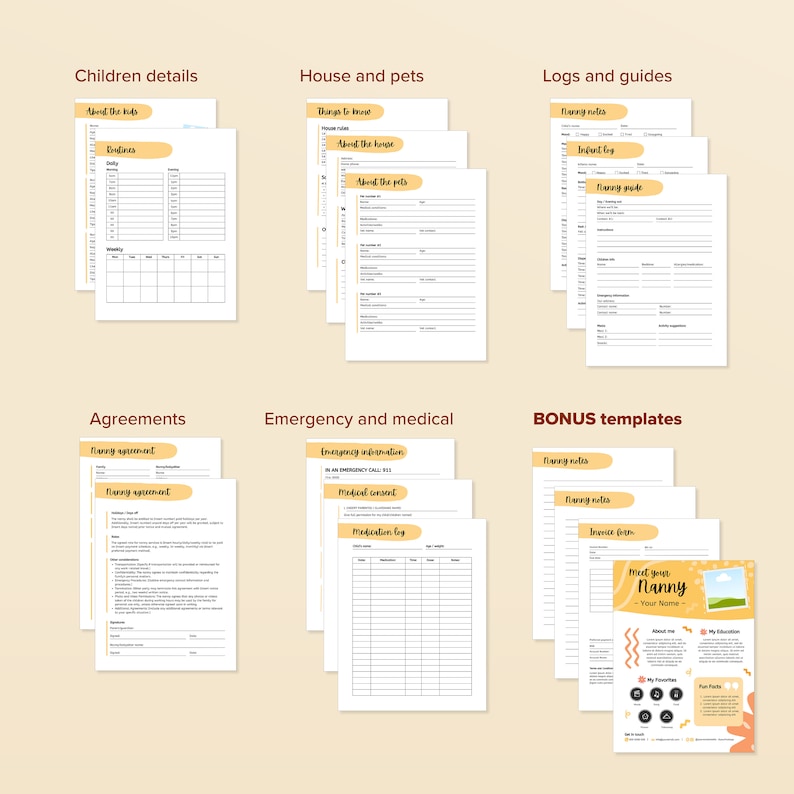 Nanny Binder Printer, Emergency Binder, Nanny Agreement, Infant Daily ...