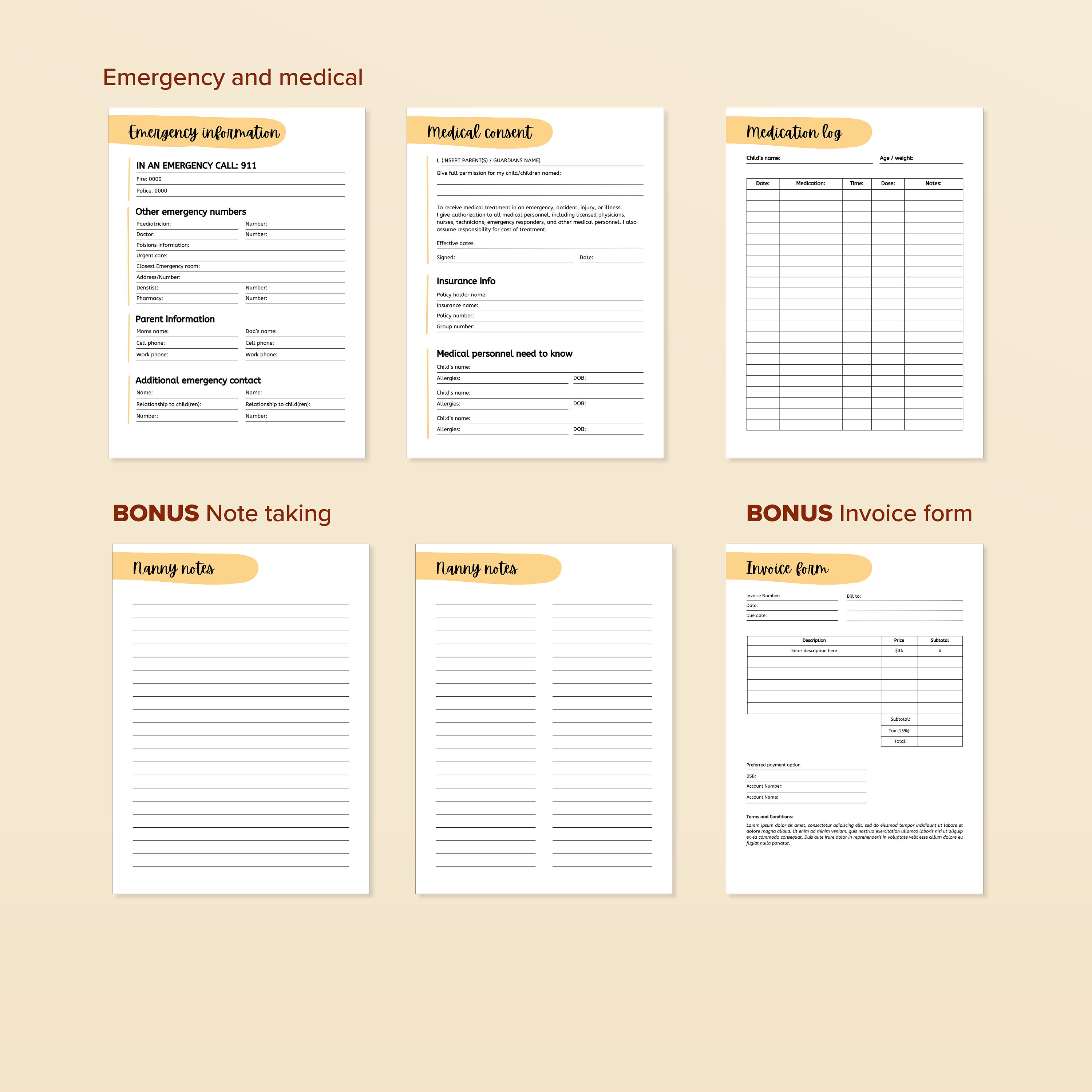 Nanny Binder Printer, Emergency Binder, Nanny Agreement, Infant Daily ...