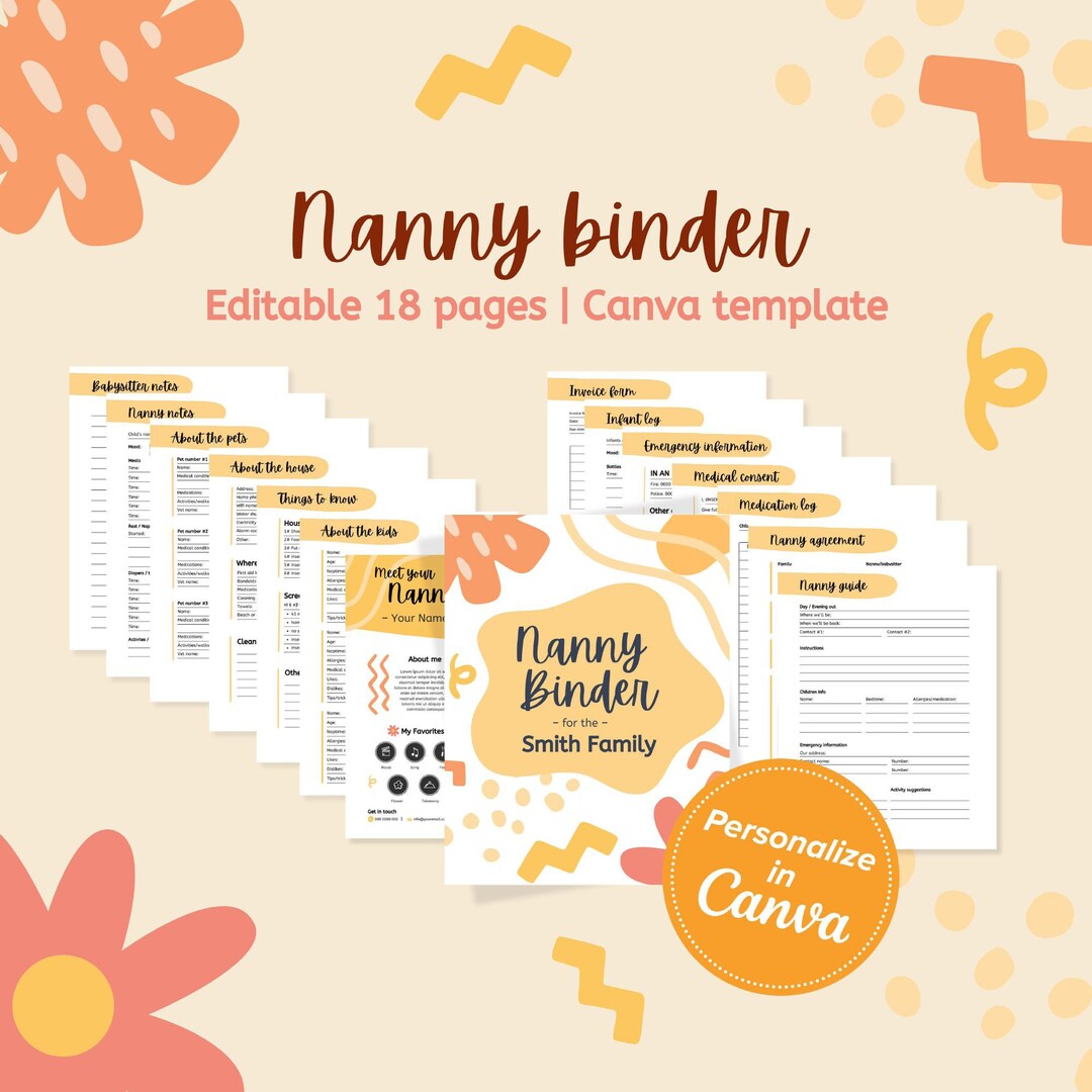 Nanny Binder Printer, Emergency Binder, Nanny Agreement, Infant Daily ...