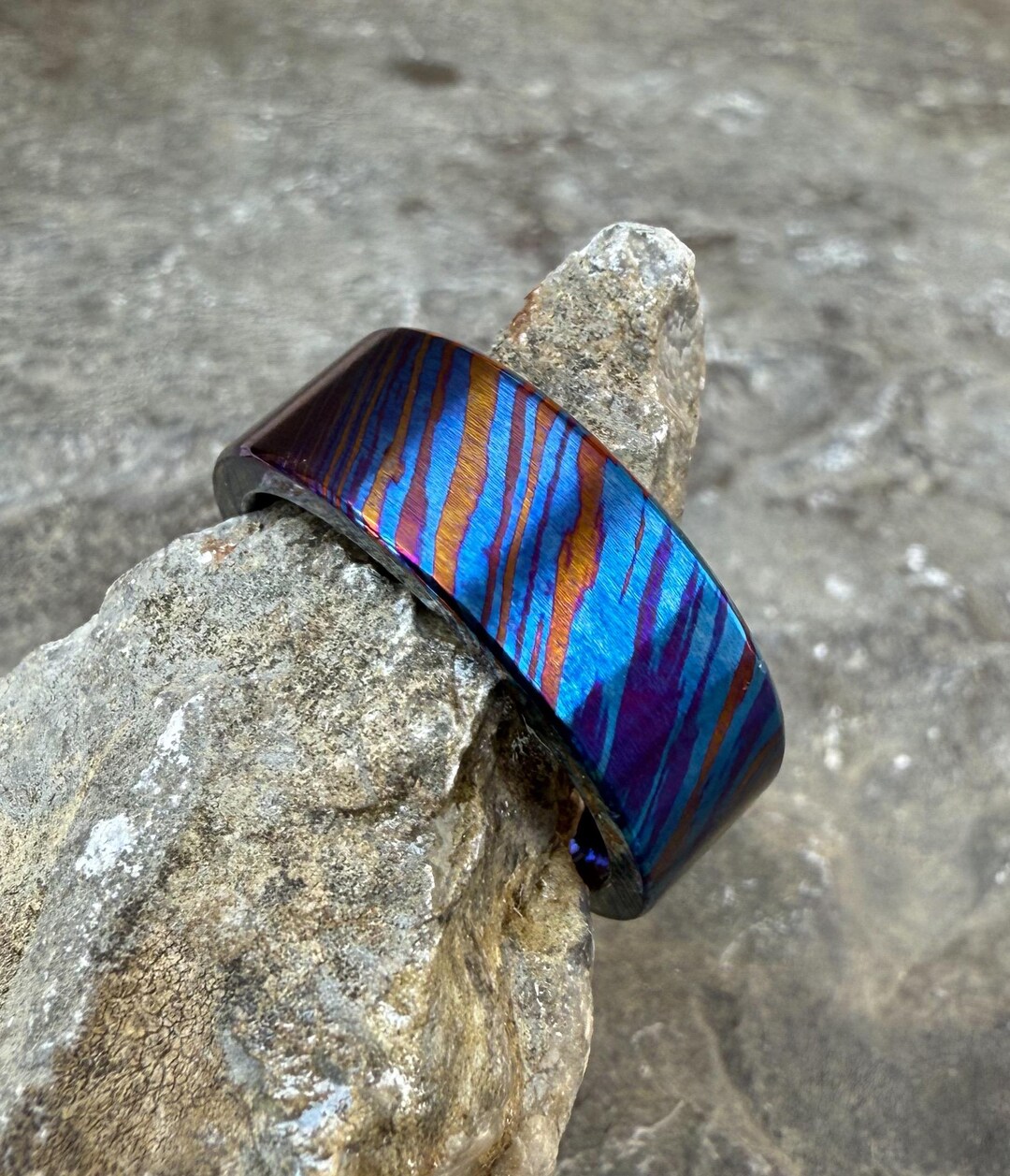 Timascus, Titanium Damascus Ring, Flat Comfort Fit, 6mm or 8mm, Wedding ...
