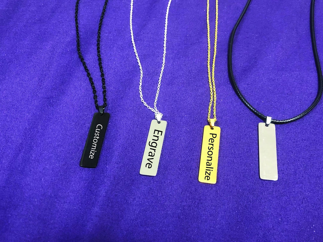 Custom Necklace, Engraved Vertical Pendent, Personalized Rectangle ...