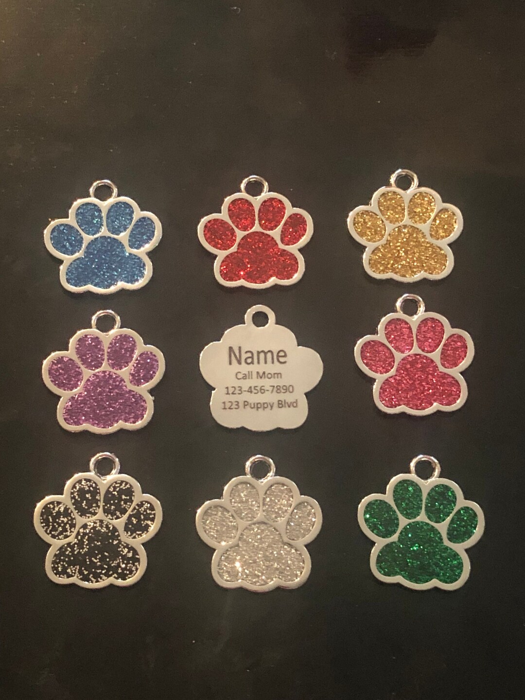 Custom Dog Tag, Glitter Paw Print Id Tag for Pets, Identification Tag ...