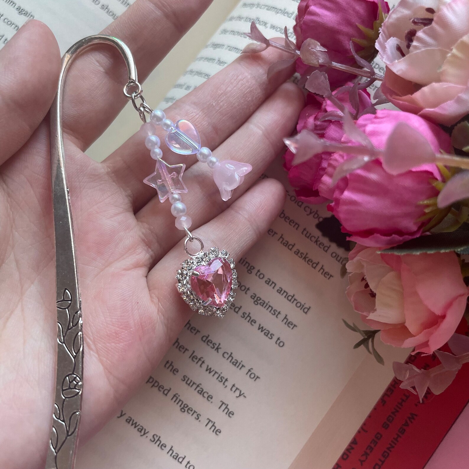 Pink Coquette Aesthetic Inspired Metal Bookmark Pearls - Etsy