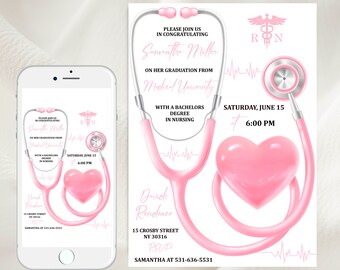 Editable Nursing Graduation Invitation, Licensed Vocational Nurse ...