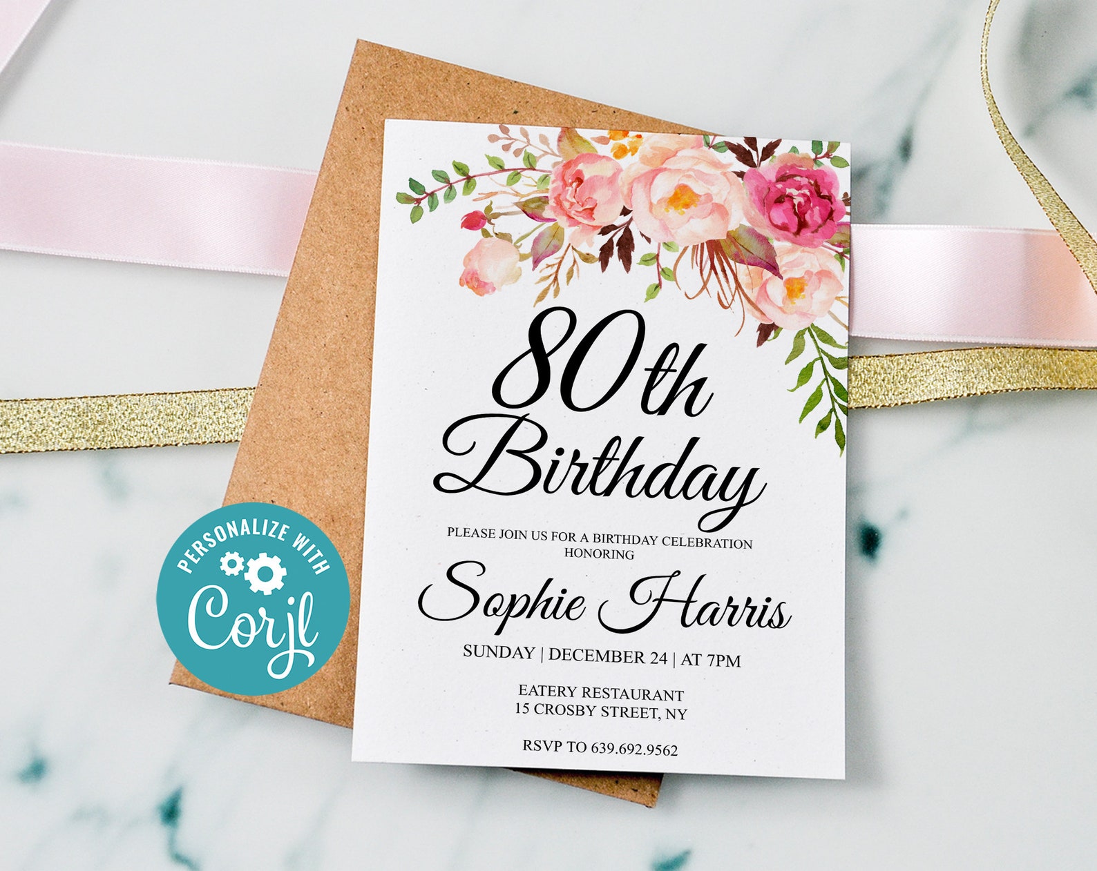 Editable 80th Birthday Invitation Any Age Women Birthday Invite