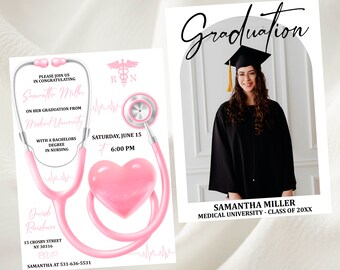 Editable Nursing Graduation Invitation, Licensed Vocational Nurse ...