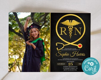 Editable Nursing Graduation Invitation. Registered Nurse - Etsy