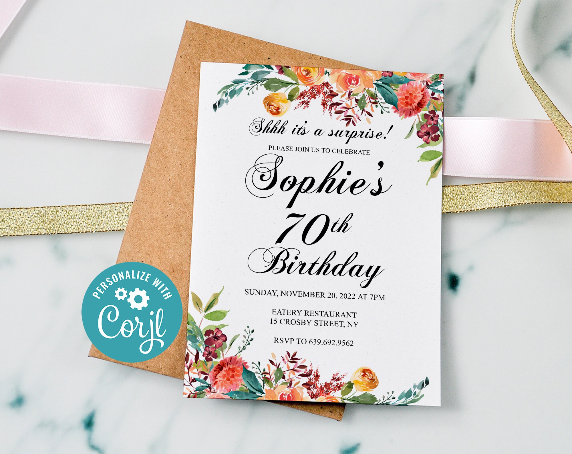 Editable 70th Birthday Invitation Surprise Birthday Invitation