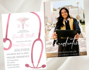 Editable Nursing Graduation Invitation, RN Invitation,nursing ...