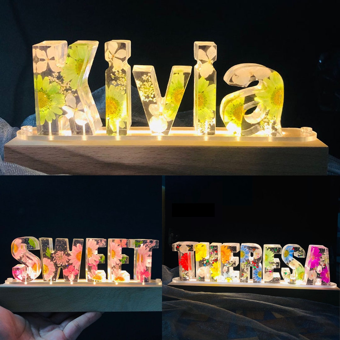 Custom Dried Flower Resin Nightlight DIY Name Letters/ Symbol/ - Etsy