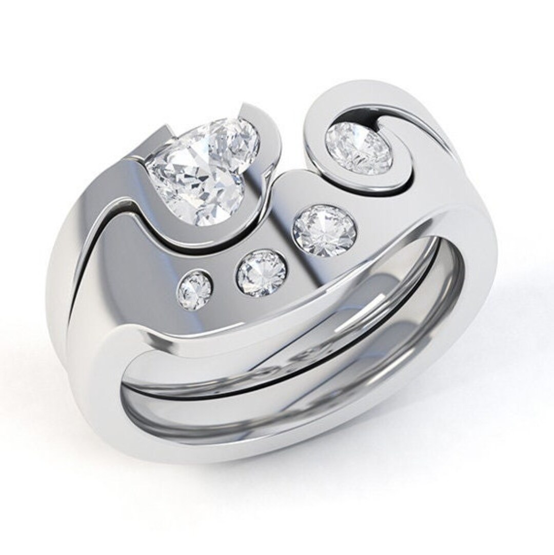 Interlocking Diamond Ring Set 1.6ct Heart Diamond Bridal - Etsy