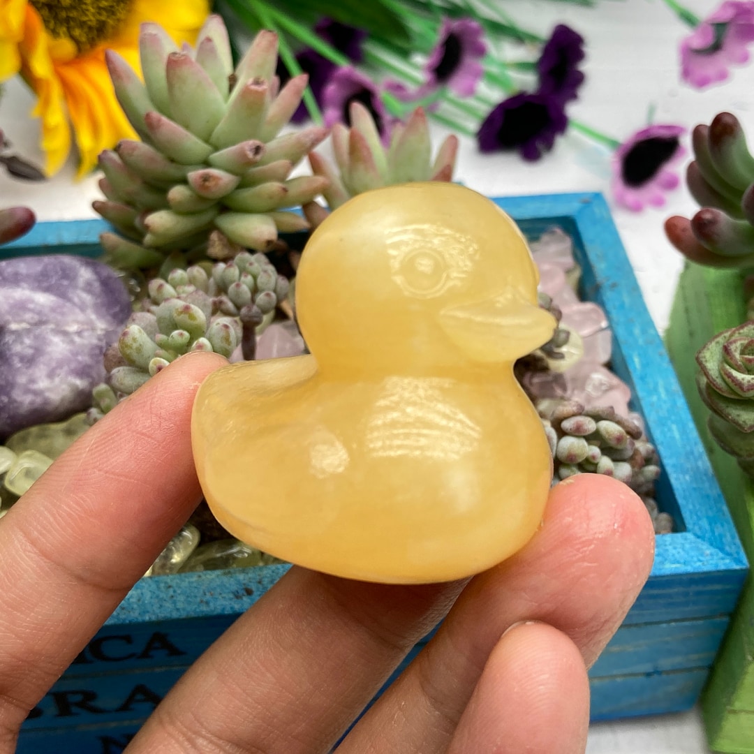 1pc Natural Hand Yellow Calcite Cute Duck Carved,quartz Crystal Duck ...
