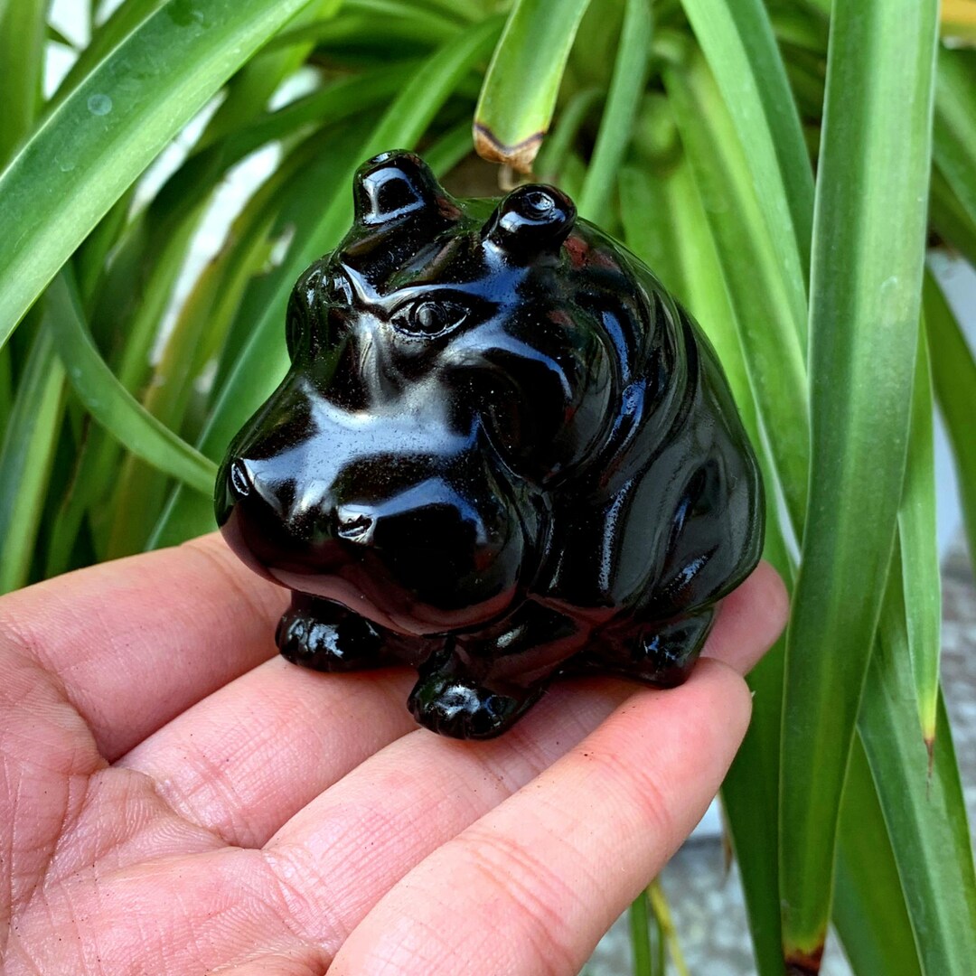 2.4" Natural Obsidian Hippo,quartz Hippo,crystal Hippo,hippo Sculpture ...