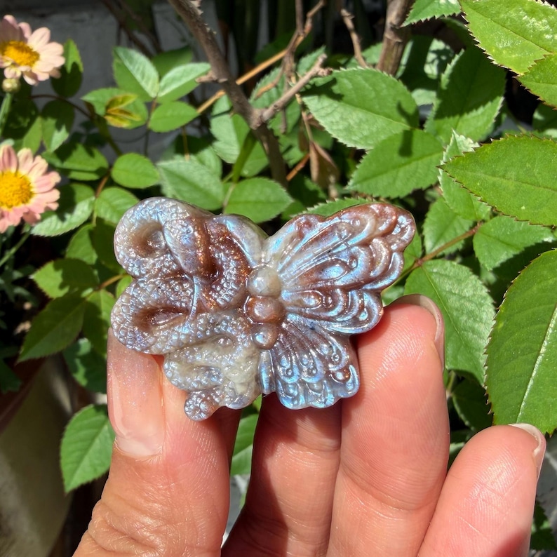 Natural Moonstone Snake & Butterfly Carving | Flashy Blue Moonstone ...