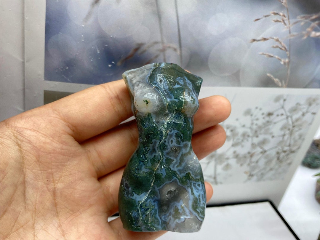 2.5" Natural Moss Agate Goddess Model,quartz Moss Crystal Model Body ...