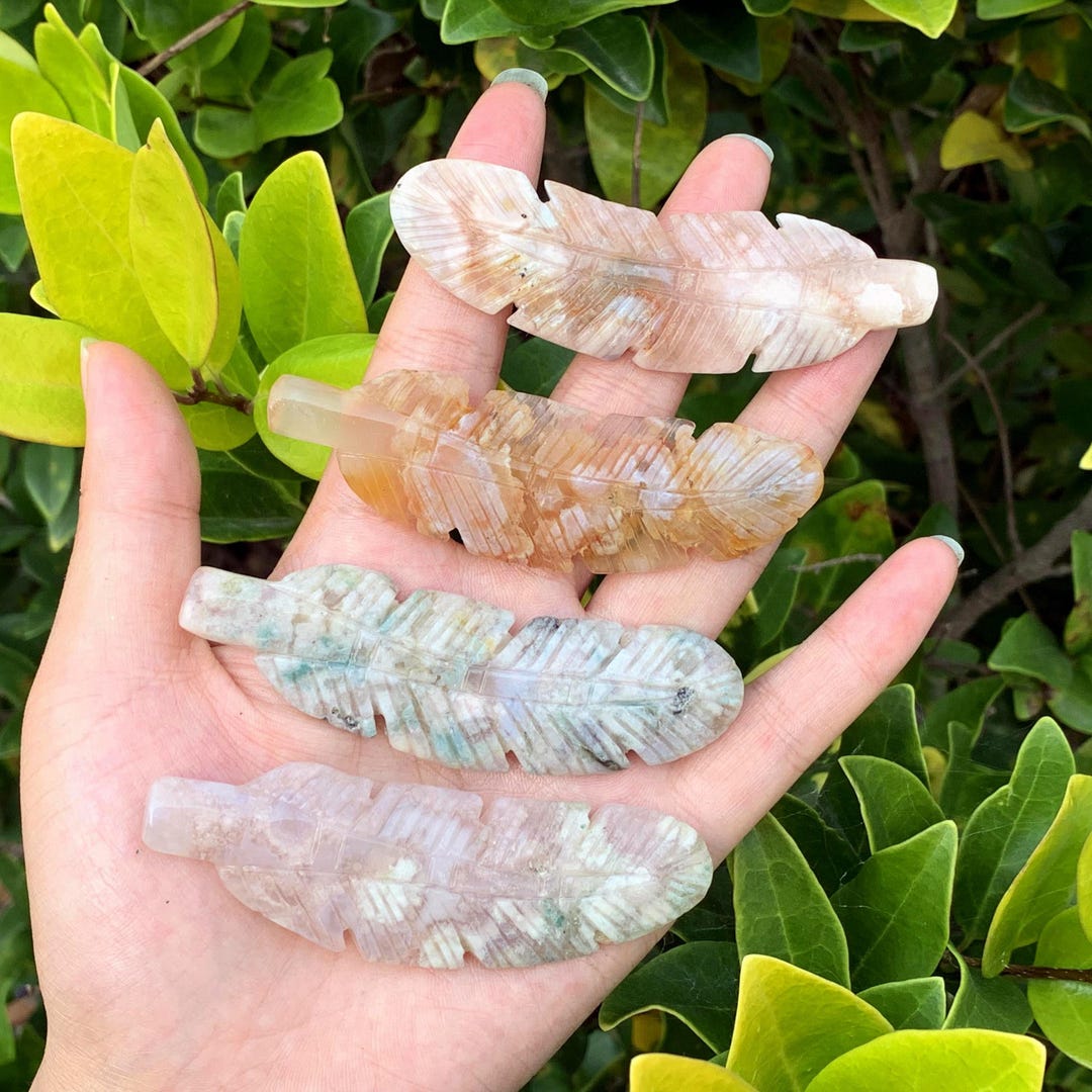 Natural Flower Agate Feather,quartz Crystal Feather,quartz Feather ...