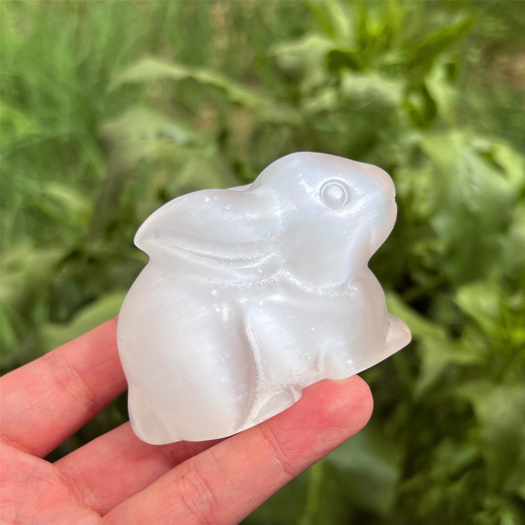 Natural Hand Selenite Rabbit Carved,quartz Animal Figurines,crystal ...
