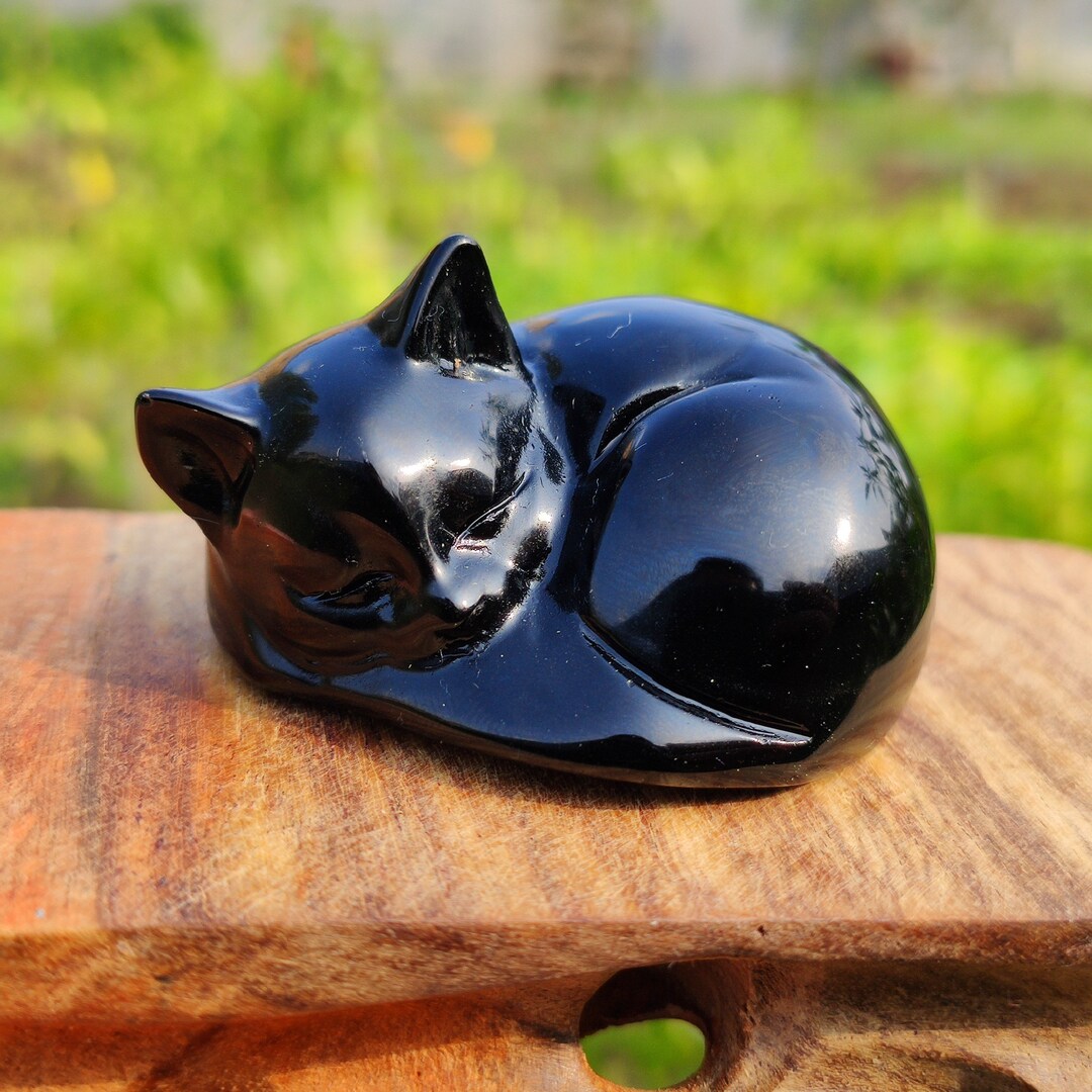 Hand Carved Natural Obsidian Cat: Crystal Reiki Healing Decor (2 Inch ...