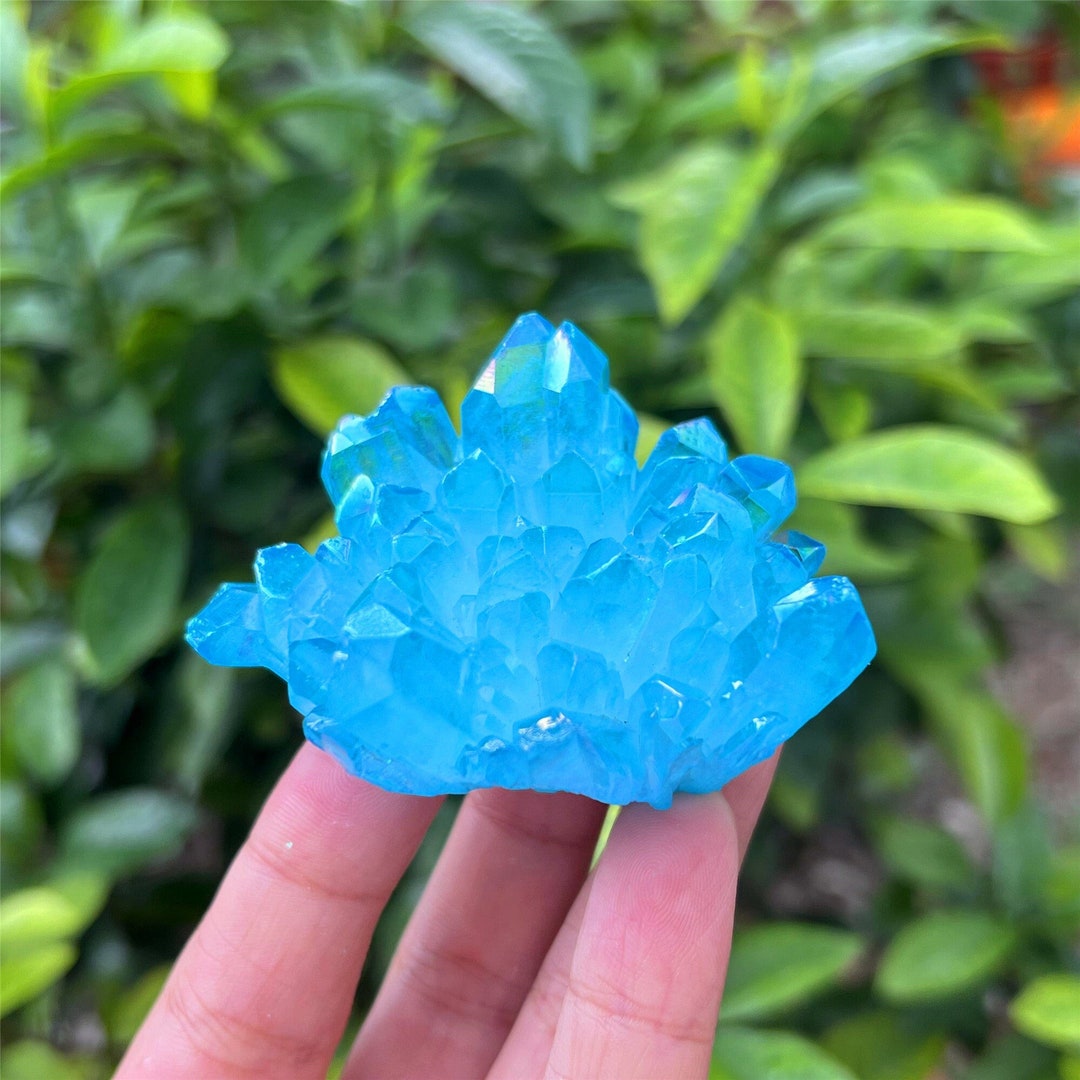 50g+ Natural Blue Titanium Rainbow Aura Quartz Crystal Cluster Vug ...