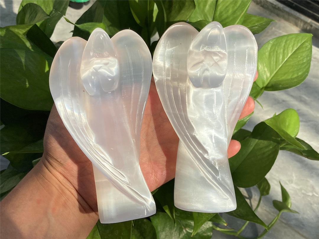 Hand Carved Selenite Angel: 5.5" Crystal Angel Statue，home Decoration ...