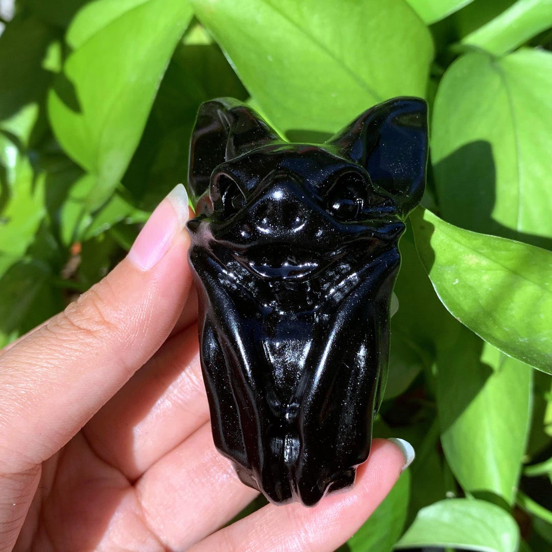 Natural Obsidian Bat Carving: Crystal Animal, Halloween Decor - Etsy