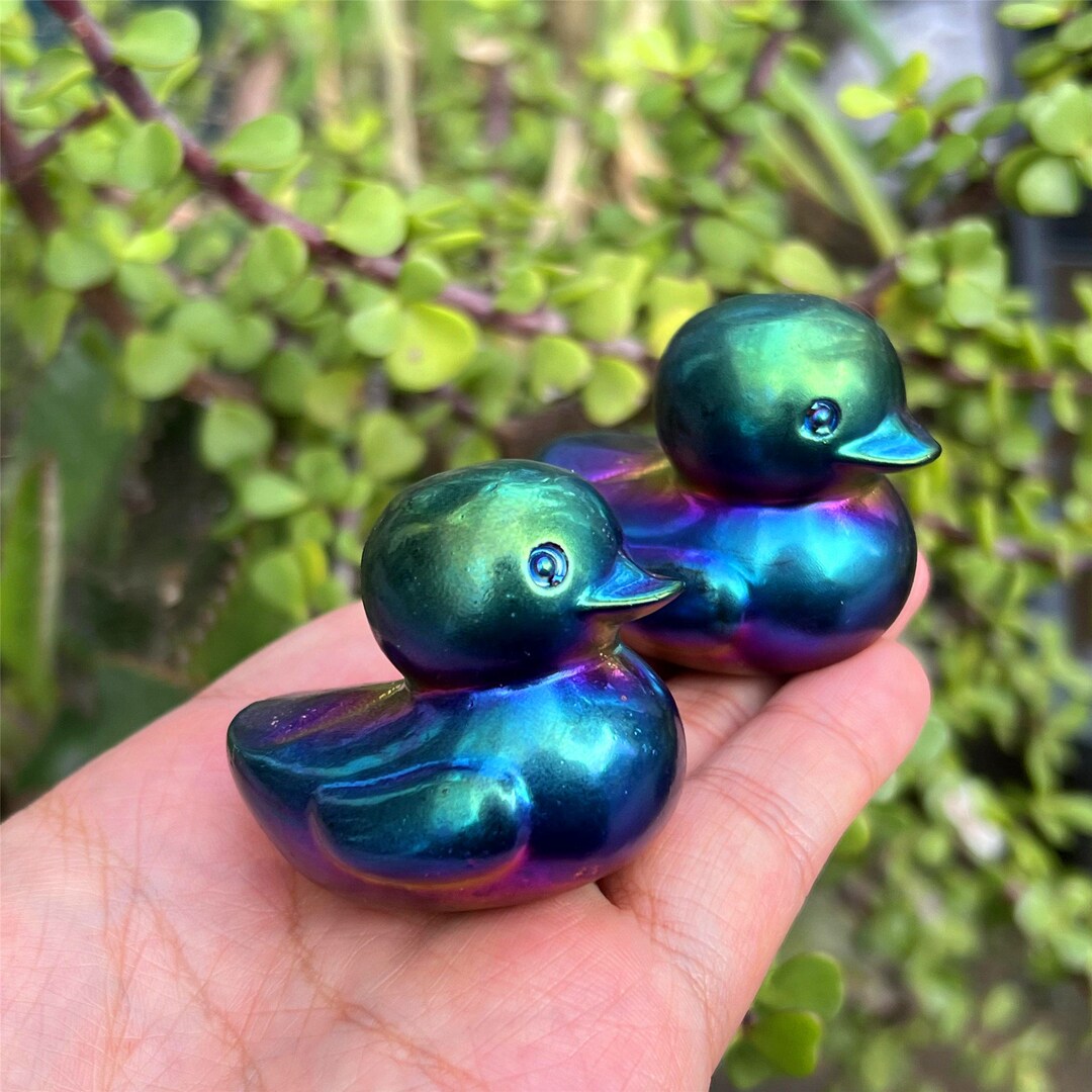 1pc Natural Titanium Rainbow Cute Duck Carved,quartz Crystal Duck ...