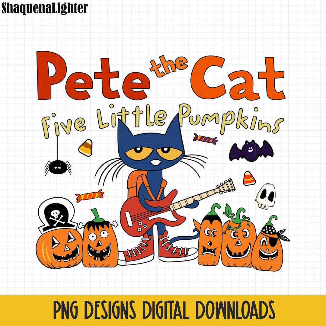 Pete the Cat Five Little Pumpkins Png, Halloween Teacher Png, Teacher ...