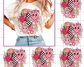 Retro Groovy Smiley Face School Bundle Png, Checkered Back to School ...