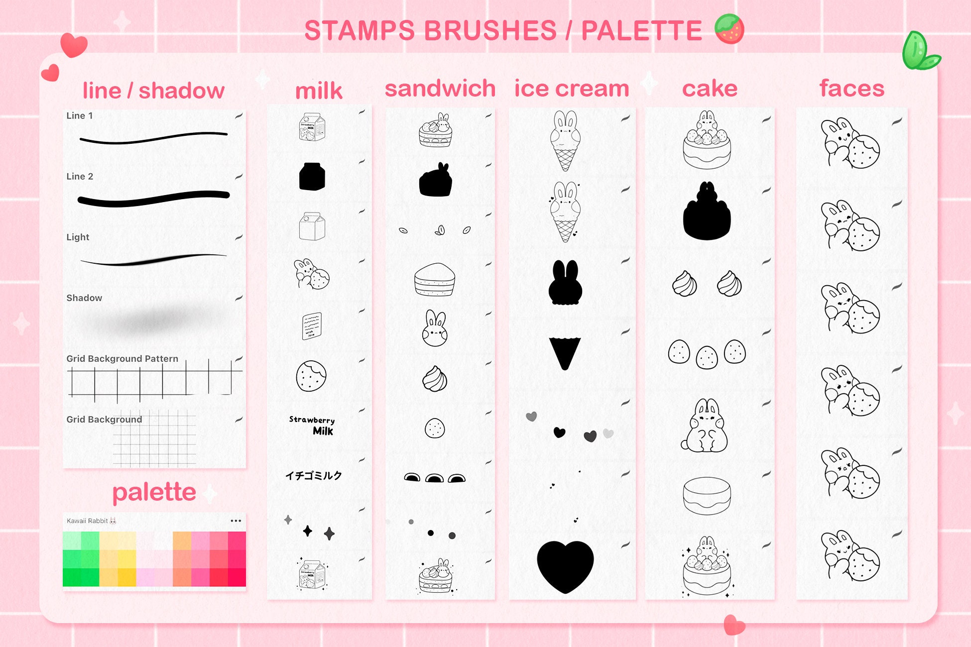 Kawaii Procreate Stamps, Procreate Brushes Kawaii, Anime Procreate ...
