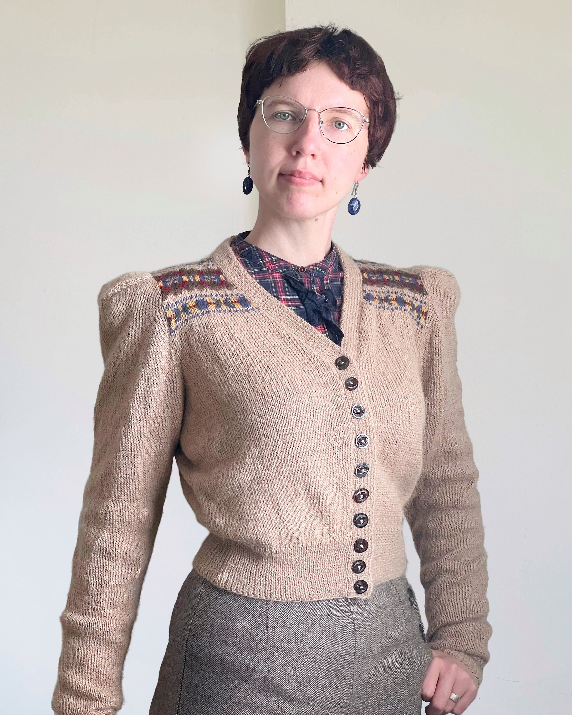 Custom 1940s Classic Fair Isle Twin Set (jumper + Cardigan) With Square ...