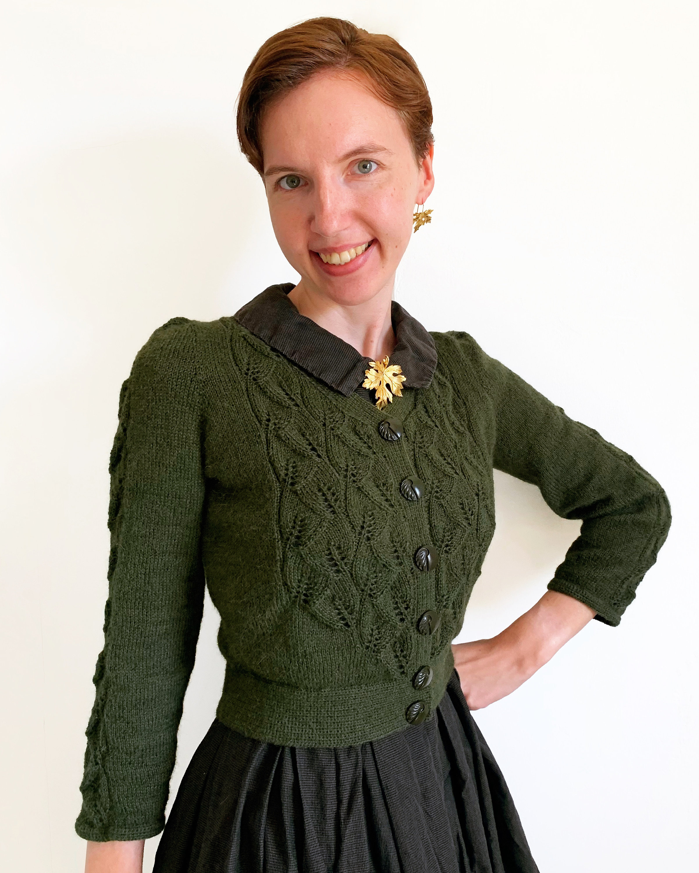 Custom 1940s Cardigan With Ginkgo Leaf Lace and Puff Shoulders - Etsy