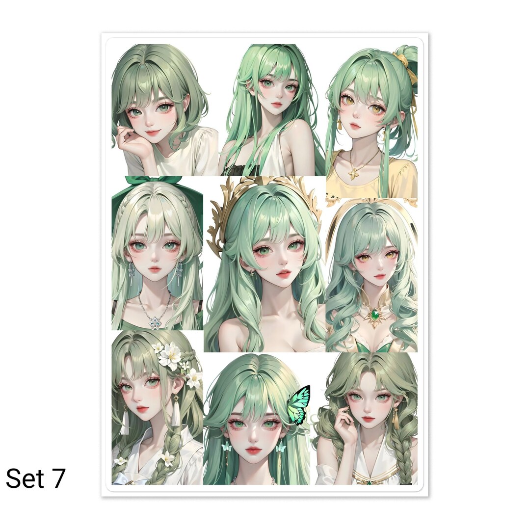 Cute Girl Sticker Set Cute Girl Journal Sticker Green Hair Girl Sticker ...