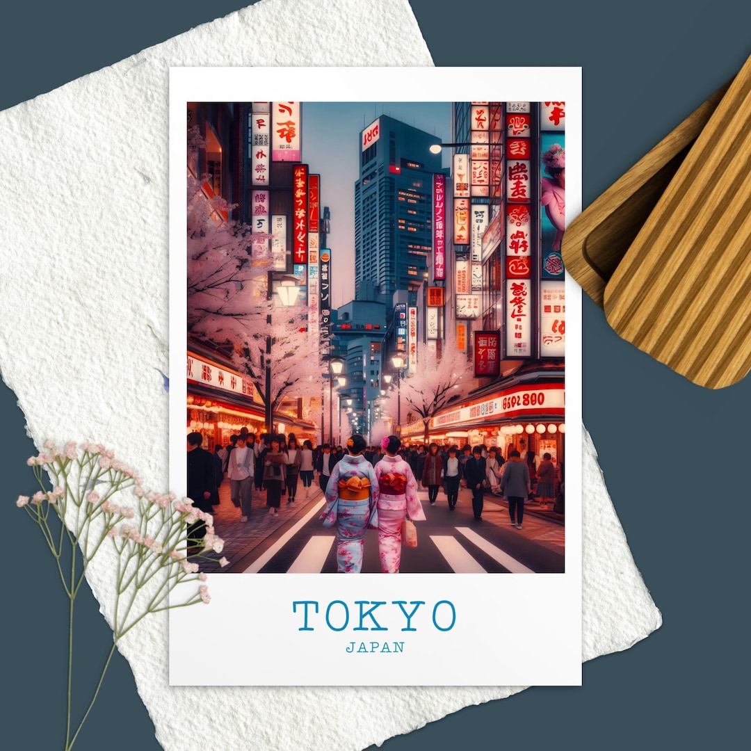 Tokyo Travel Postcard Japan Art Postcard Holiday Trip Card Kimono Girl ...