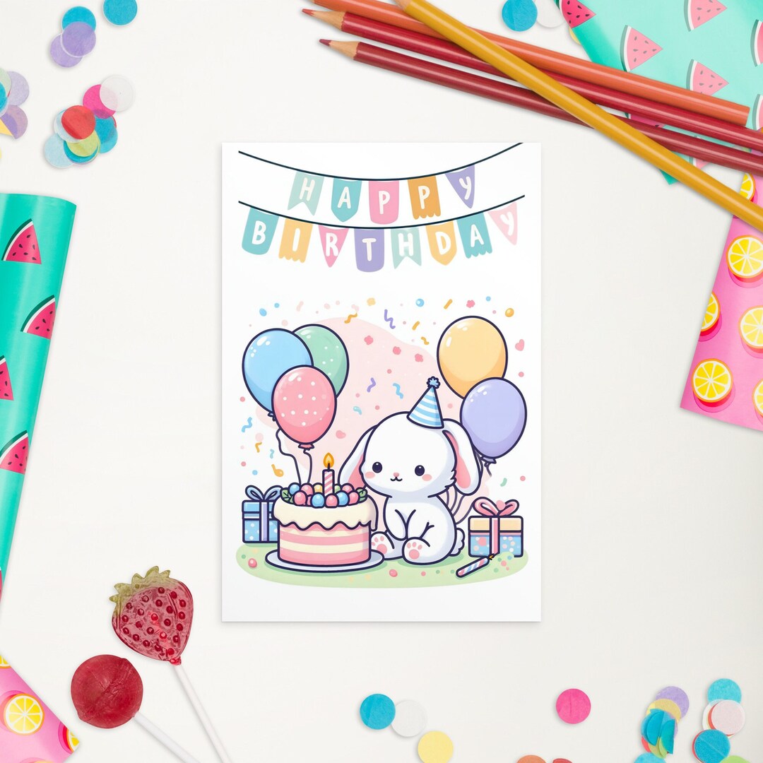 Bunny Rabbit Birthday Card, Animal Happy Birthday Card, Bunny Birthday ...
