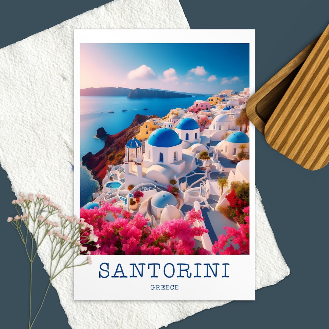 Santorini Greece Postcard, Greece Art Print, Santorini Wall Art, Travel ...
