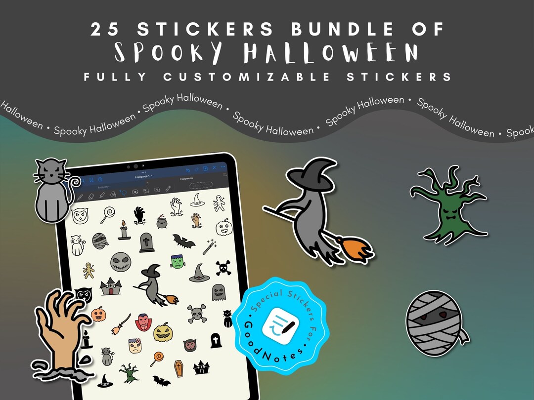 Spooky Halloween Stickers, Goodnotes Digital Stickers, Digital Planner ...