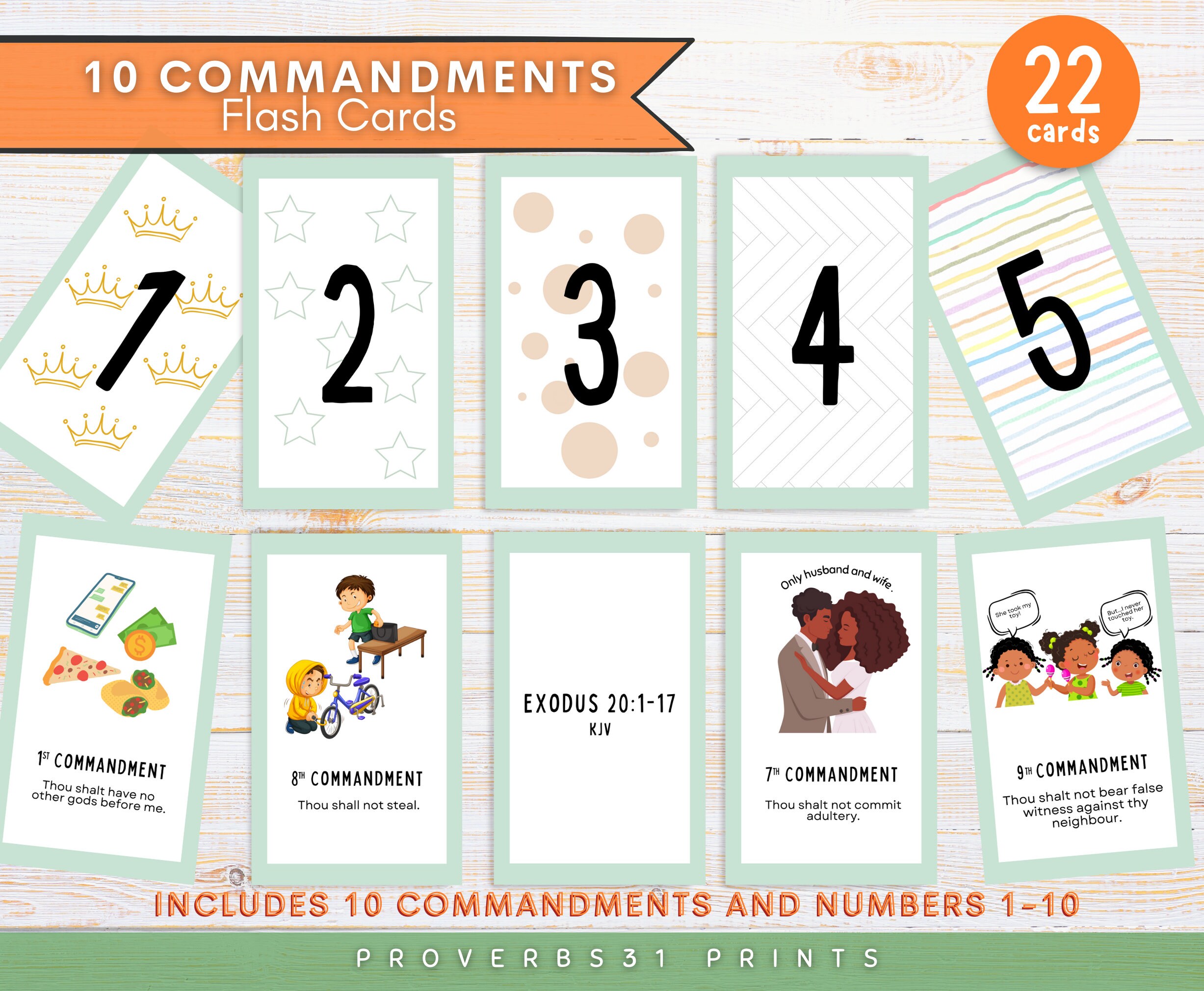 10 Commandments Flash Cards , Bible KJV , Homeschool Learning - Etsy
