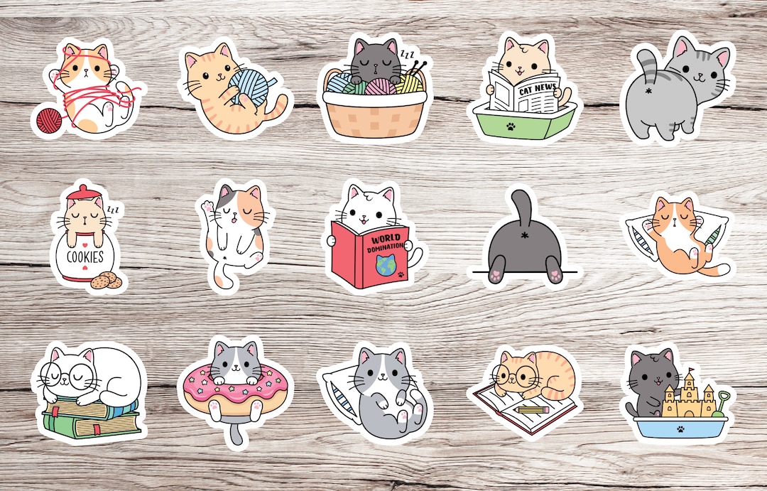 15 Cute Cat Sticker Set | Perfect for Scrapbooks, Journals, Planners ...
