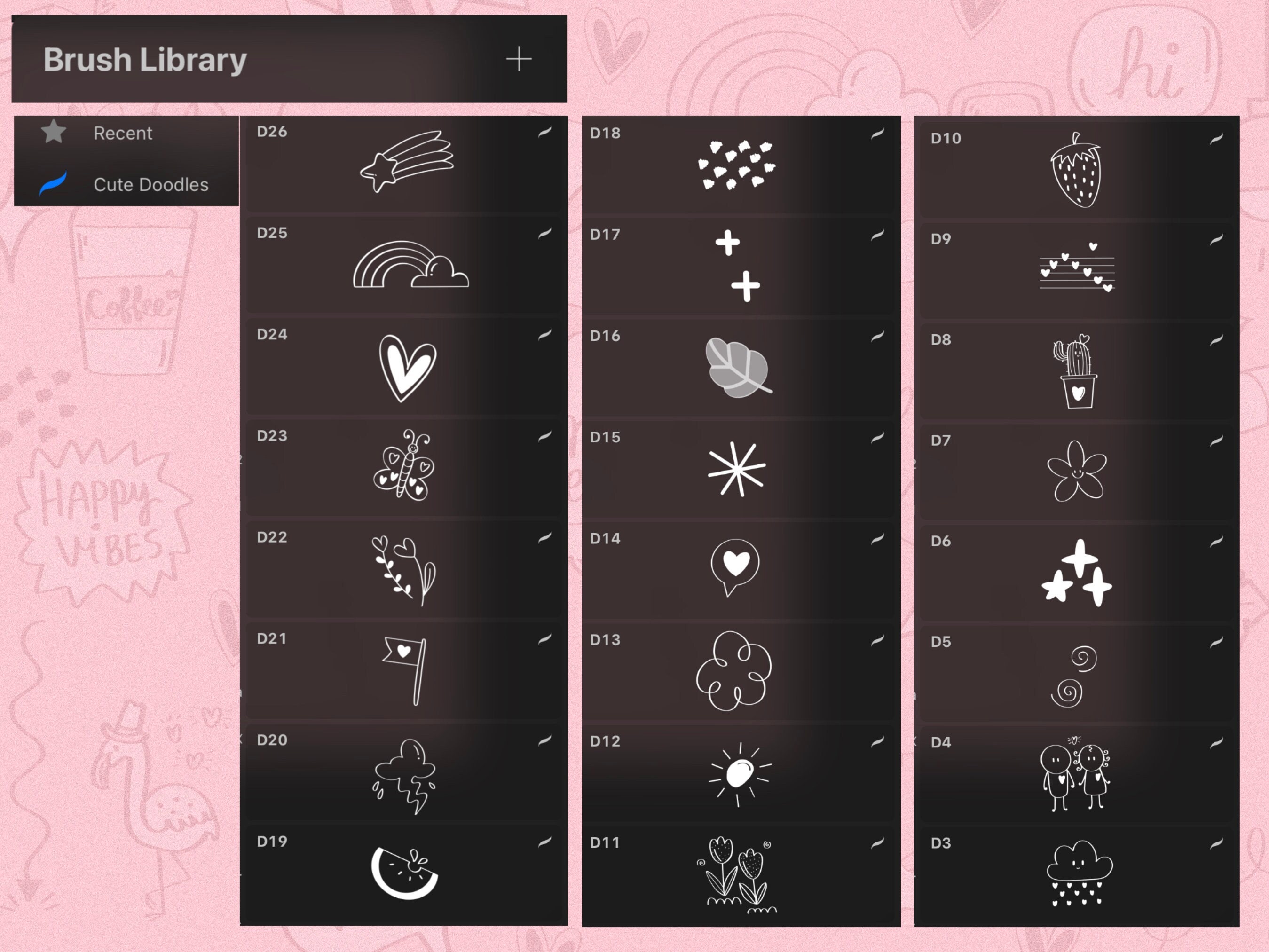 50 Valentines Procreate Cute Hand Drawn Doodle Elements Stamps Brushes ...