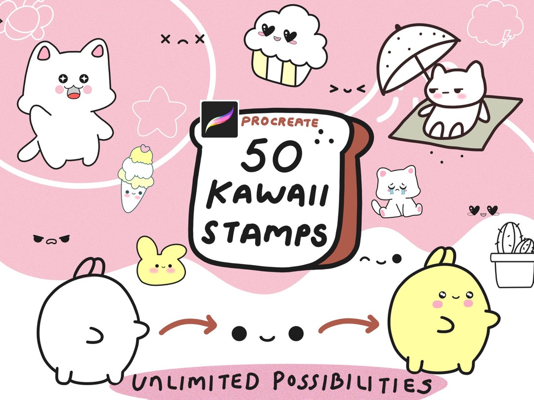 50 Procreate Cute Doodle Kawaii Character Stamps, Procreate Kawaii ...