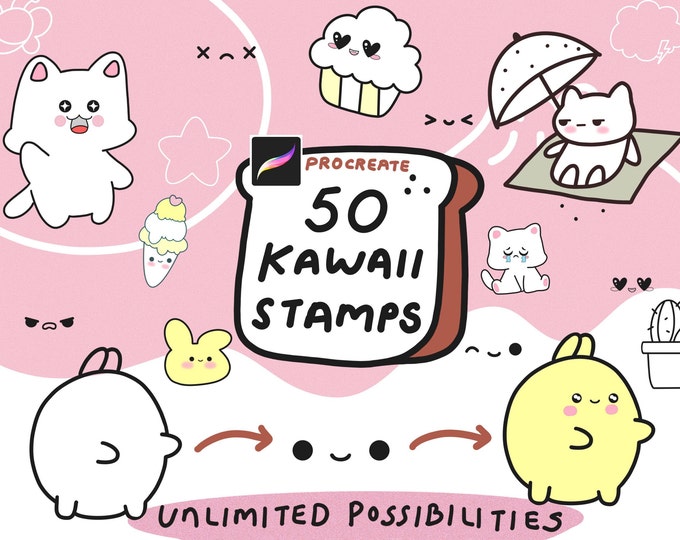 50 Procreate Cute Doodle Kawaii Character Stamps, Procreate Kawaii ...