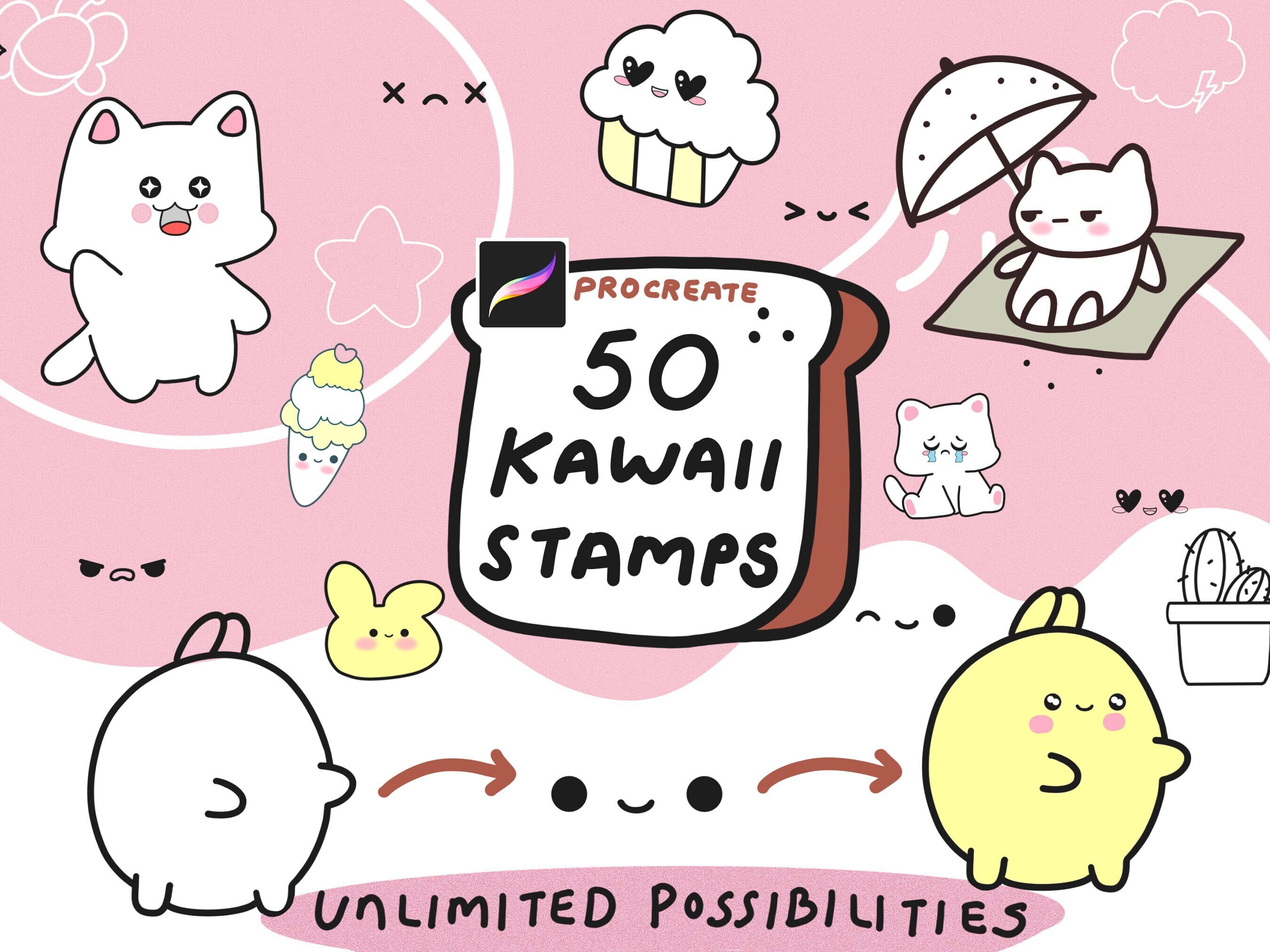 50 Procreate Cute Doodle Kawaii Character Stamps, Procreate Kawaii ...